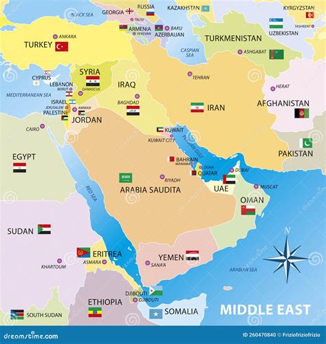 West Asia Map Of Countries In Western Asia Or Middle Vector Off