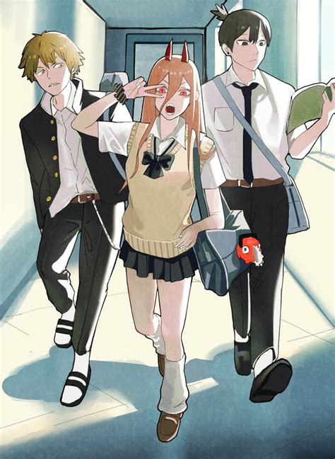 Power Denji Hayakawa Aki And Pochita Chainsaw Man Drawn By Sailen