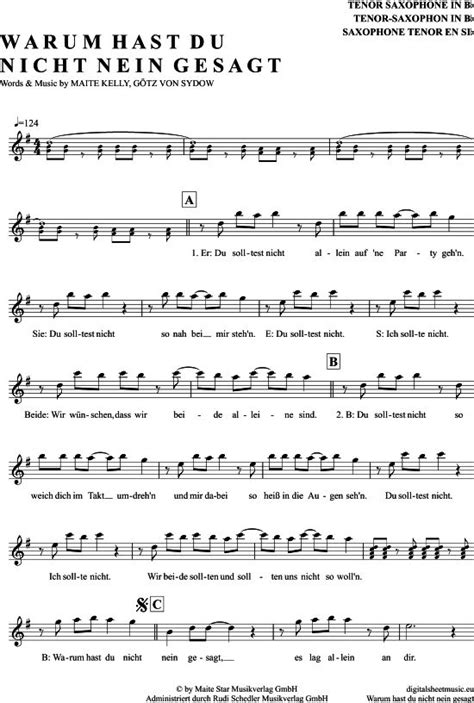 Warum Hast Du Nicht Nein Gesagt Tenor Sax Pdf Noten Von Maite Kelly