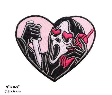 Scream Horror Movie Ghost Face Knife Phone Pink Heart Embroidered Iron