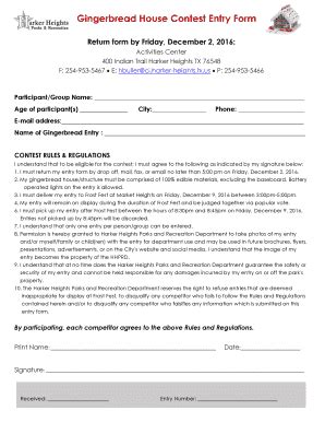 Fillable Online Gingerbread House Contest Entry Form Fax Email Print