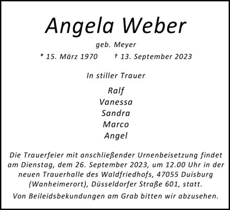 Traueranzeigen Von Angela Weber Trauer In NRW De