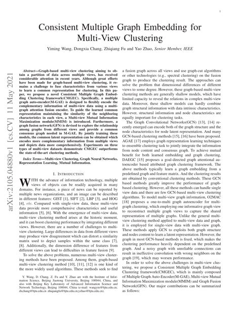 pdf consistent multiple graph embedding for multi view clustering