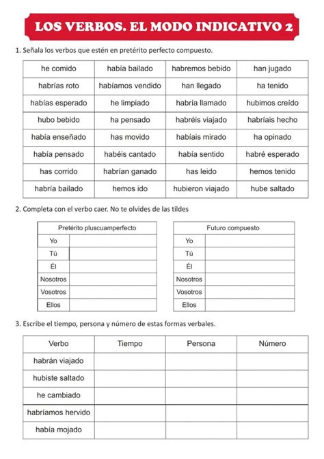 Ejercicio De El Verbo Tiempos Compuestos Del Indicativo Verbos