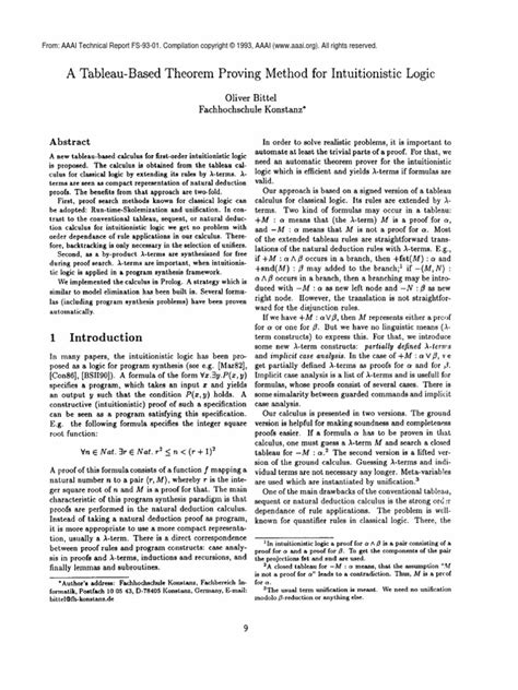 a tableau based theorem proving method for intuitionistic logic pdf first order logic logic