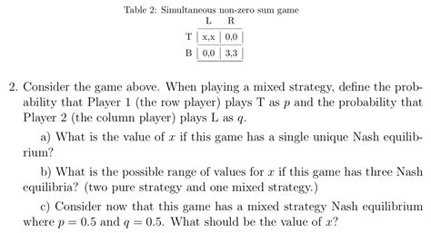 solved table 2 simultaneous non zero sum game l r t x x