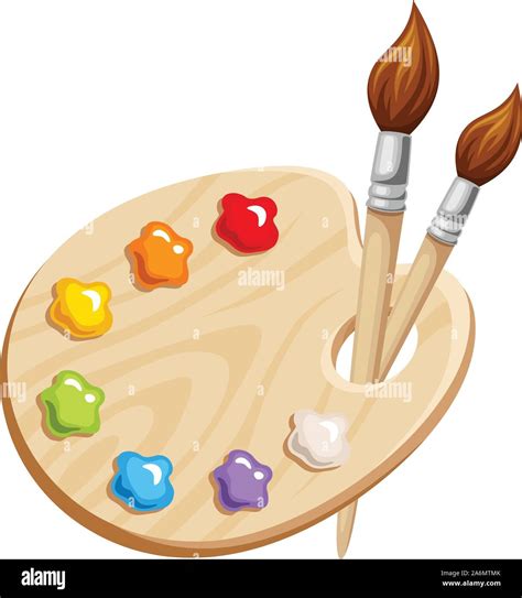 Ilustración vectorial de una paleta de arte con pinturas y pinceles