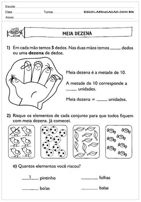 Atividades de Matemática 1º ano Meia Dezena Escola Educação