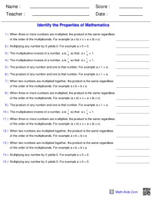 Fillable Online Teacher Date Score Identify The Properties Of