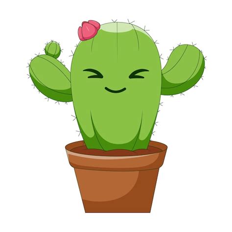 Lindo cactus de dibujos animados sonriendo ilustración vectorial