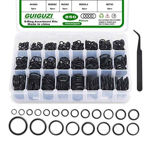 GUIGUZI 850 Pezzi Gomma Assortimento Kit 18 Misure O Ring Guarnizioni