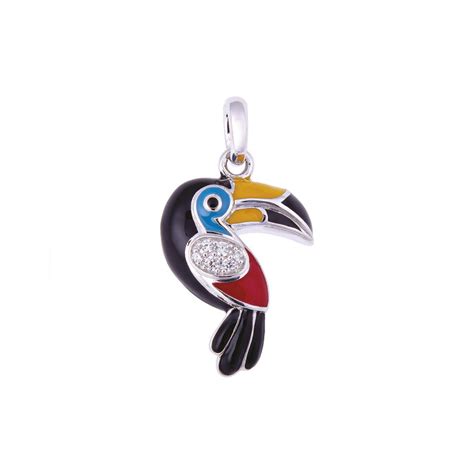 Collier femme pendentif toucan una storia argent 925 1000 laqué