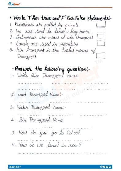 Buy Class 1 EVS Means Of Transport Worksheet With Solution At Low Price