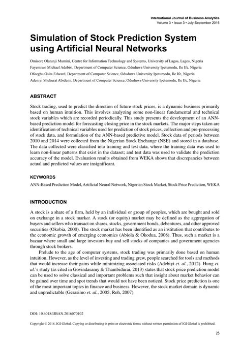 pdf simulation of stock prediction system using artificial neural networks