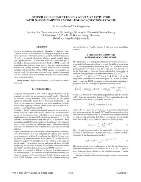 pdf speech enhancement using a joint map estimator with gaussian mixture model for non