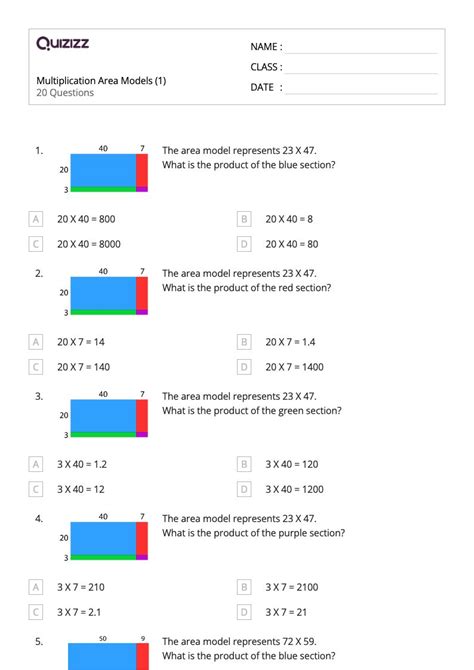 50 Multiplication And Area Models Worksheets For 4th Class On Quizizz