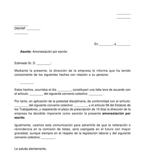 Amonestaci N Por Escrito A Un Trabajador Modelo