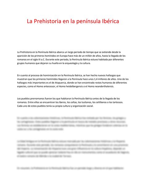 Solution La Prehistoria En La Pen Nsula Ib Rica Studypool