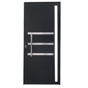 Porta De Alumínio Lambril Preto Puxador Friso E Vidro Linha 25
