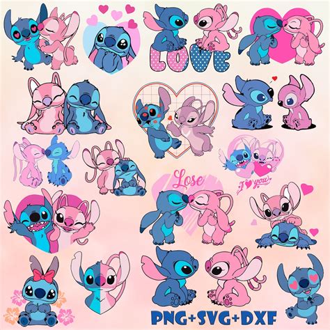 Stitch And Angel Valentines SVG PNG DXF Vector Clipart Layered Bundle