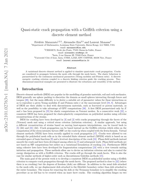 pdf quasi static crack propagation with a griffith criterion using a discrete element method