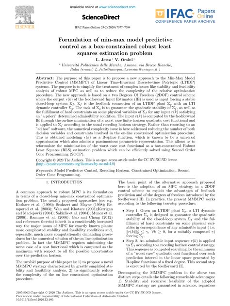 pdf formulation of min max model predictive control as a box constrained robust least squares