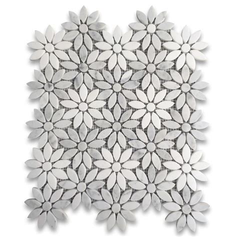 Carrara White And Thassos Marble Daisy Flower Mosaic Tile Polished Marble Online