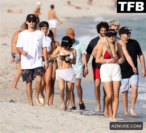 Corinna Kopf Wears A Red Bikini As She Walks On The Beach In Miami Aznude