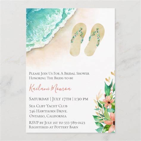 Beach Botanical Flip Flops Bridal Shower Invitation Zazzle Bridal