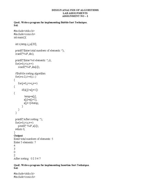 design analysis of algorithm 1 design analysis of algorithms lab assignments assignment no 1