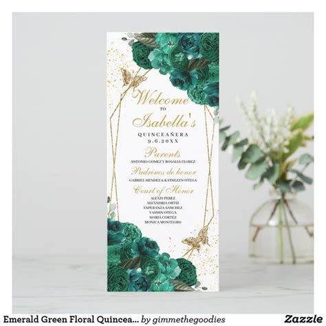 Emerald Green Floral Quinceanera Program Zazzle Emerald Green