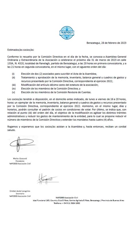 Convocatoria A Asamblea General Ordinaria Y Extraordinaria De Nap2000