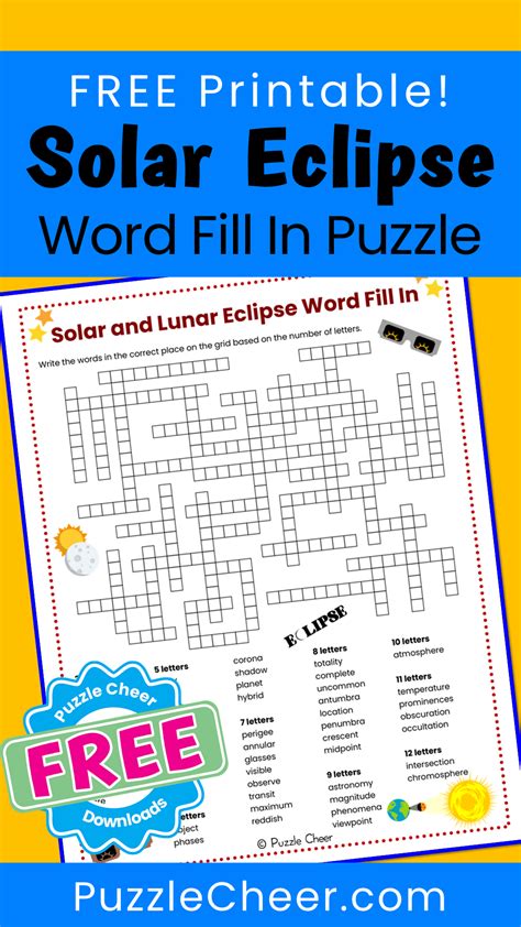 Solar And Lunar Eclipse Word Fill In Puzzle Puzzle Cheer