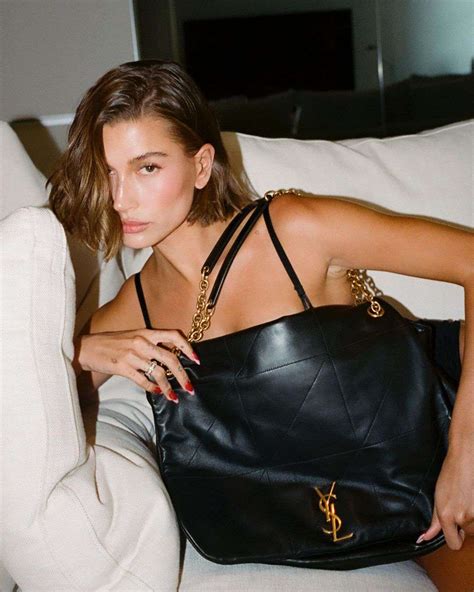 Hailey Bieber Posed In Her Underwear And A Huge Saint Laurent Bag