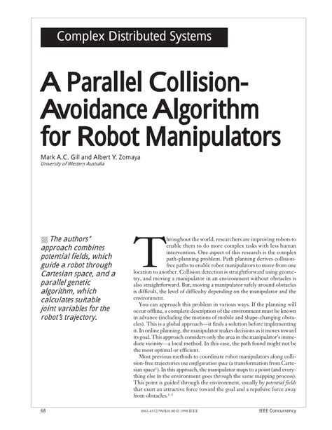 pdf a parallel collision avoidance algorithm for robot manipulators