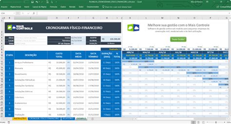 Planilha Cronograma Físico Financeiro Mais Controle