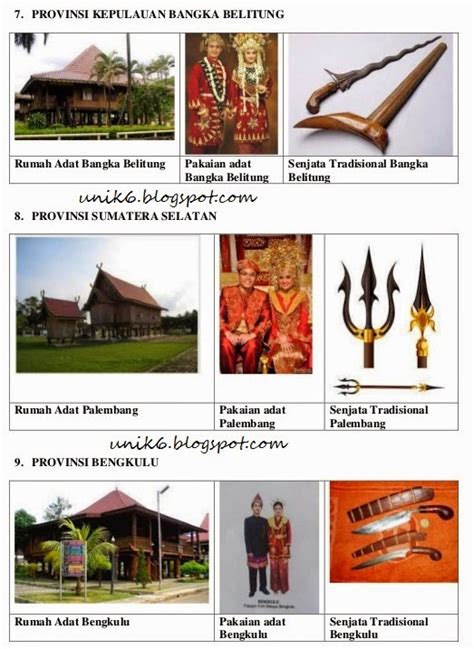 Pakaian Rumah Dan Senjata Tradisional 34 Provinisi Indonesia