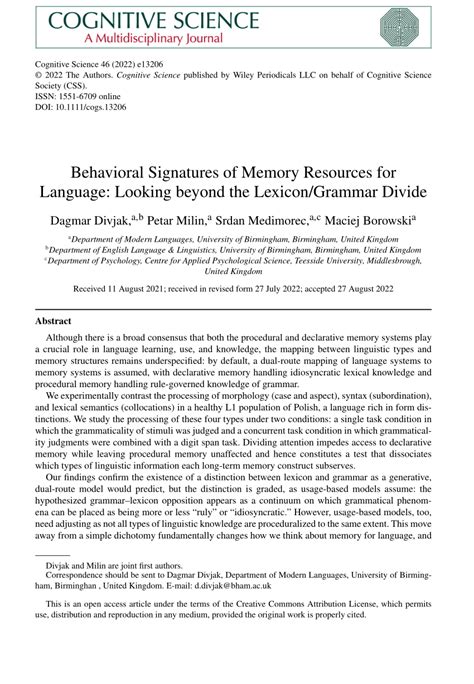 pdf behavioral signatures of memory resources for language looking beyond the lexicon grammar