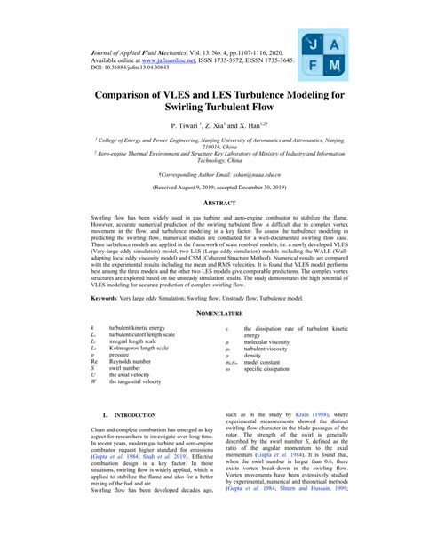 pdf comparison of vles and les turbulence modeling for swirling turbulent flow