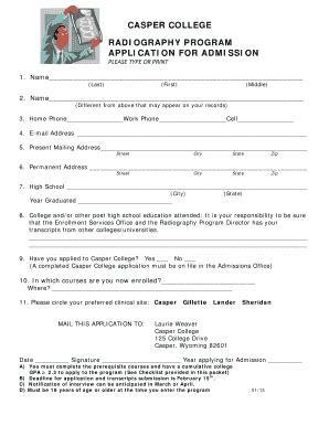 Fillable Online Caspercollege CASPER COLLEGE RADIOGRAPHY PROGRAM
