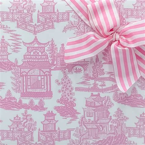 Soft Pink Chinoiserie Toile Gift Wrap Paper In 2022 Pink Wrapping