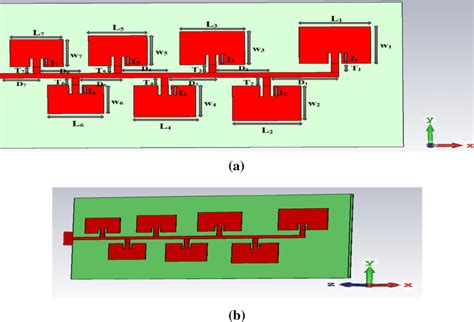 log periodic microstrip patch antenna array with inset feed a front b download scientific