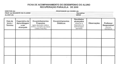 Ficha De Acompanhamento Do Aluno Criando E Recriando