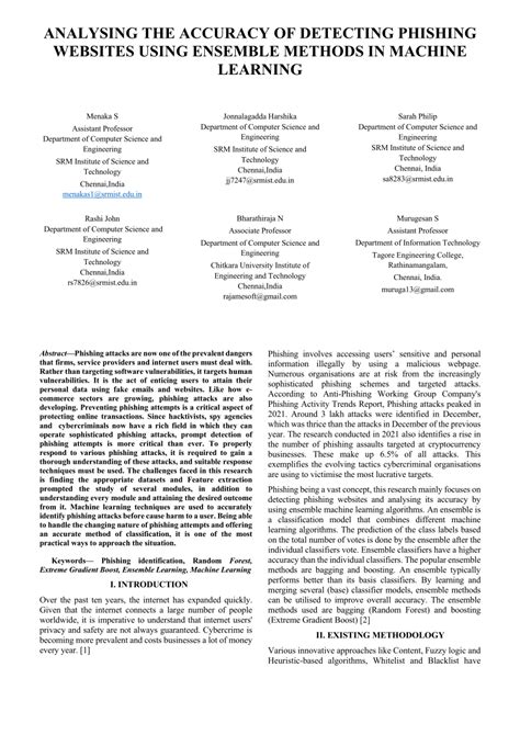 pdf analysing the accuracy of detecting phishing websites using ensemble methods in machine