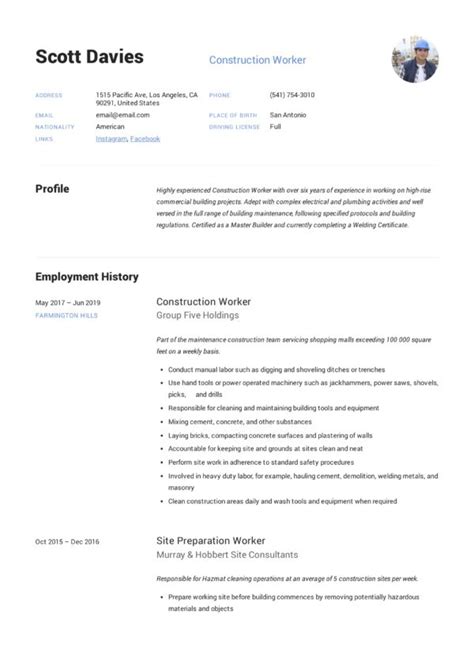 12 Construction Worker Resume Examples PDF Format 2024