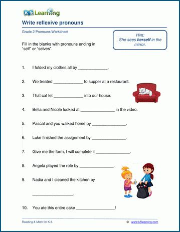 Free Printable Reflexive Pronoun Worksheets