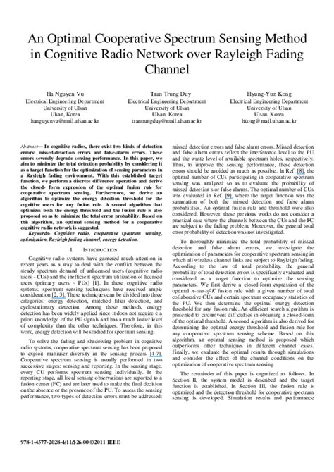 pdf an optimal cooperative spectrum sensing method in cognitive radio network over rayleigh