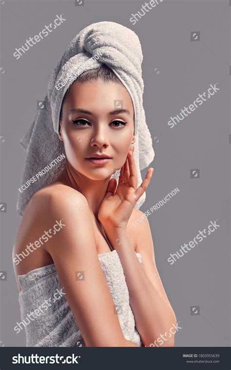 Beauty Portrait Cheerful Attractive Half Naked Stock Photo 1803955639