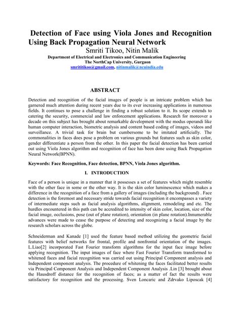 pdf detection of face using viola jones and recognition using back propagation neural network
