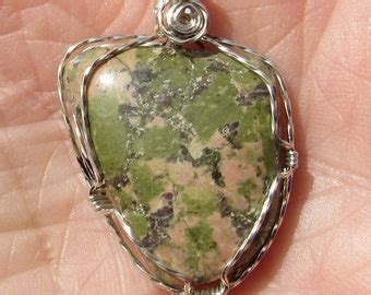 Green Jasper Cabochon Wire Wrapped Pendant Etsy